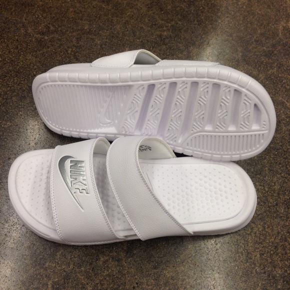 Nike Shoes Wmns Nike Benassi Duo Ultra Slides White Silver Poshmark